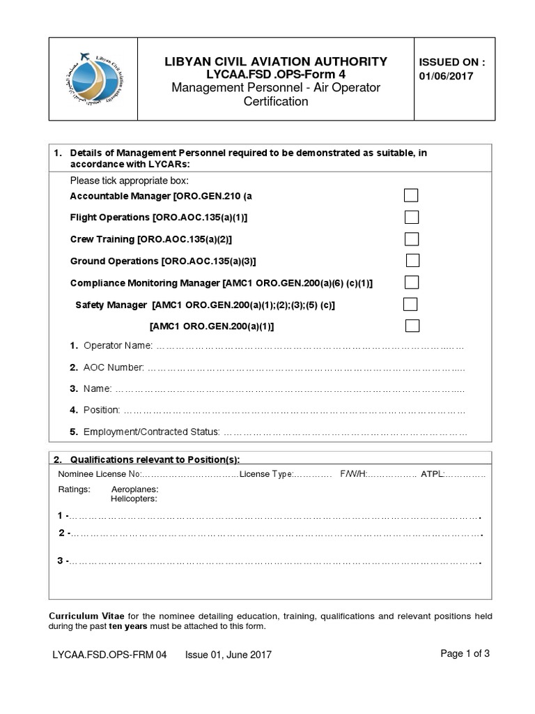 Management Personnel - Air Operator Certification: Libyan Civil ... Management Personnel - Air Operator Certification: Libyan Civil ...