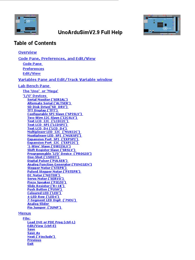 Unoardusimv2.9 Full Help: Code Pane, Preferences, and Edit/View | PDF ...