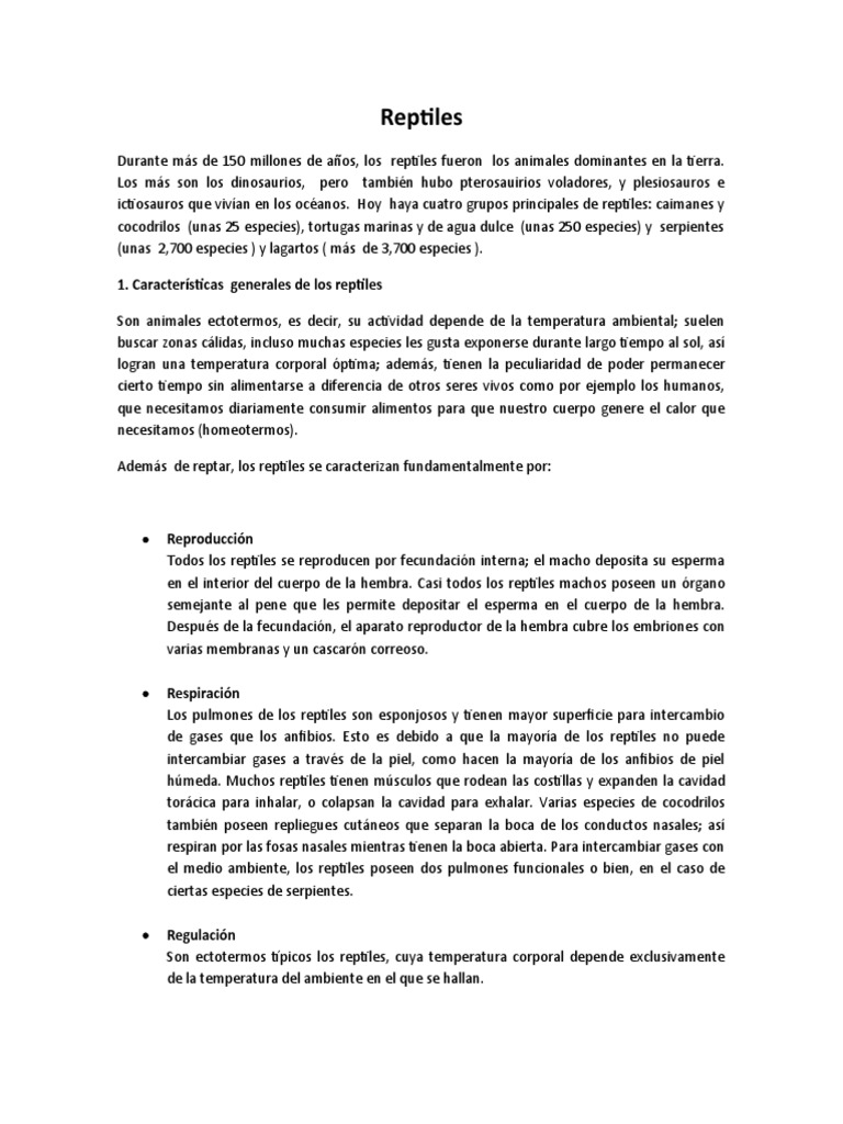 Trabajo de Los Reptiles | PDF | Reptil | Piel