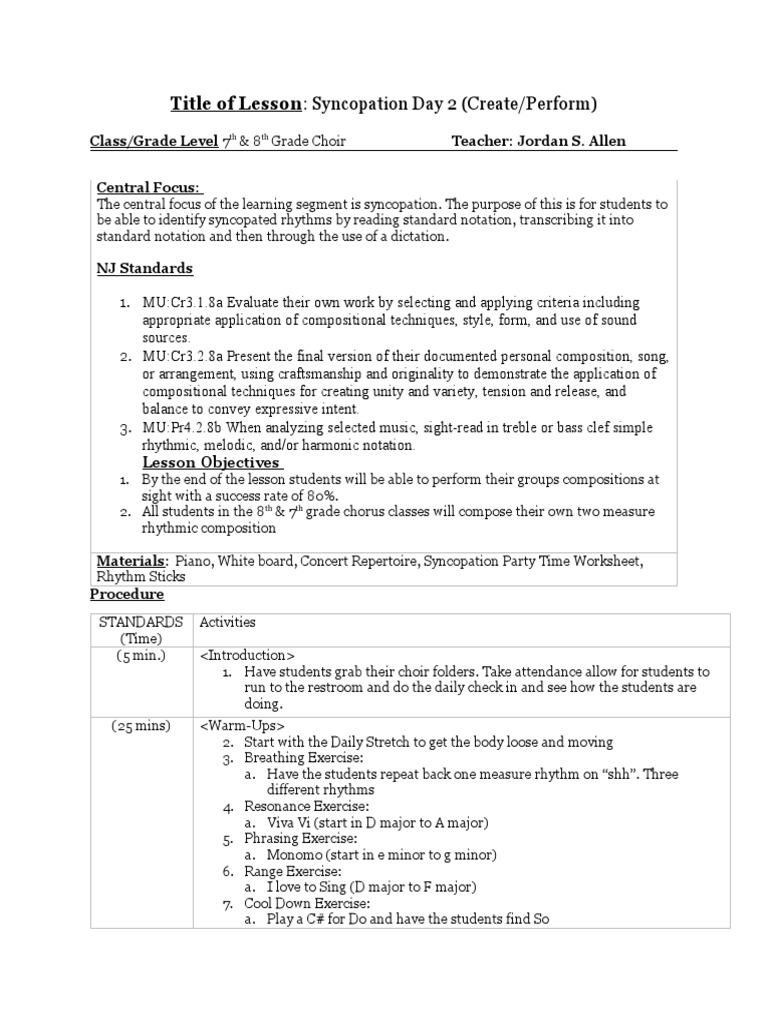 Syncopation Lesson for 7th & 8th Choir | PDF | Rhythm | Musical Notation