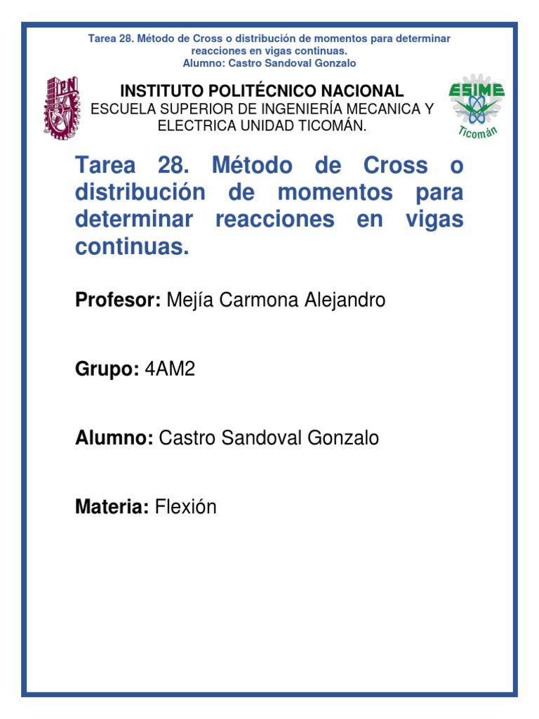 Tarea 28. Método de Cross o distribución de momentos para determinar ...