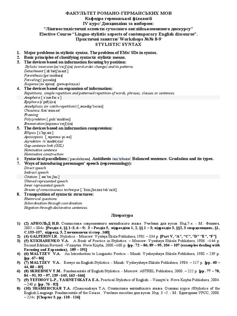 01 Stylistic Syntax PZ 8-9 | PDF | Syntax | Sentence (Linguistics)