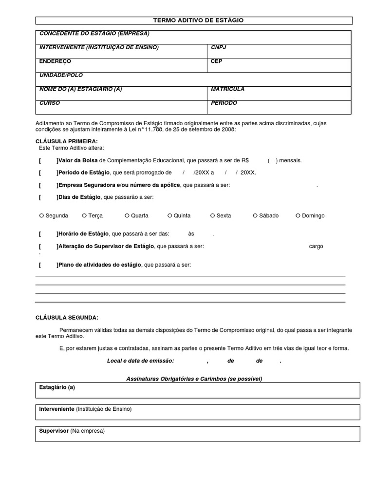Termo Aditivo de Estágio | PDF