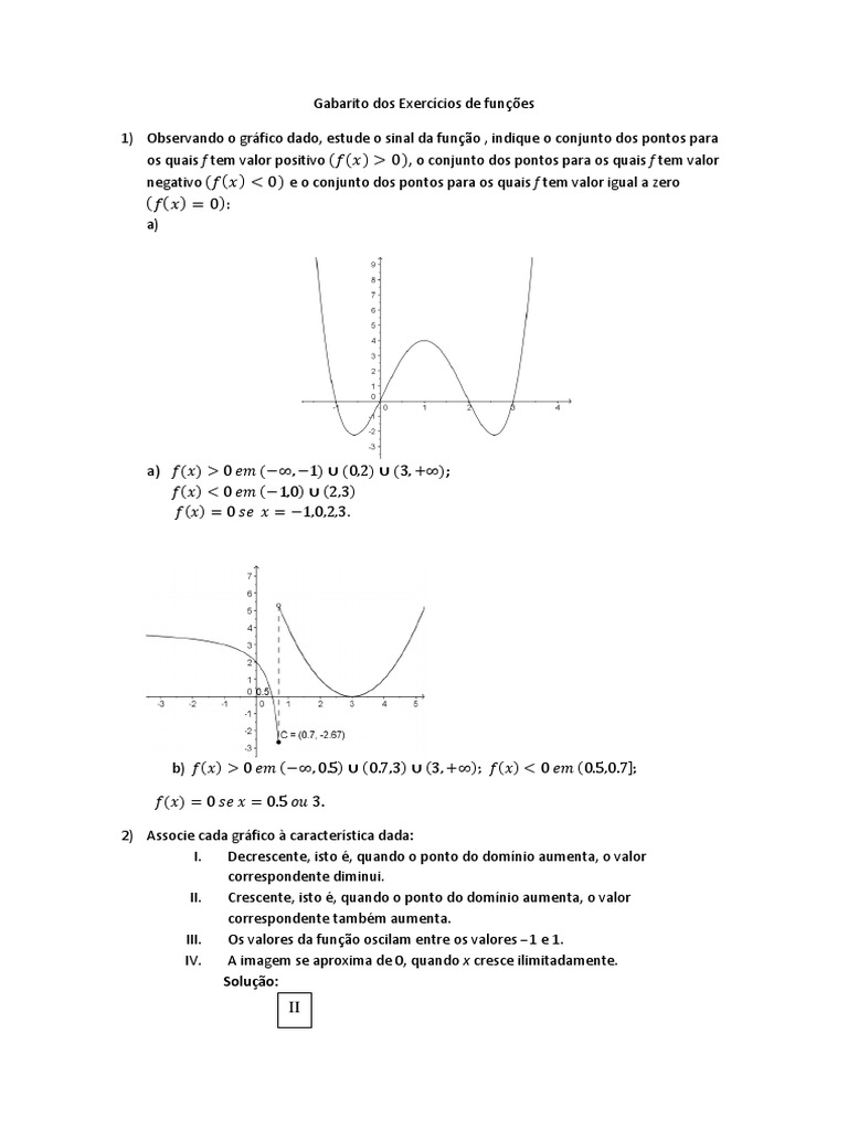 Gabarito Dos Exercícios de Funções | PDF | Derivado | Função (Matemática)