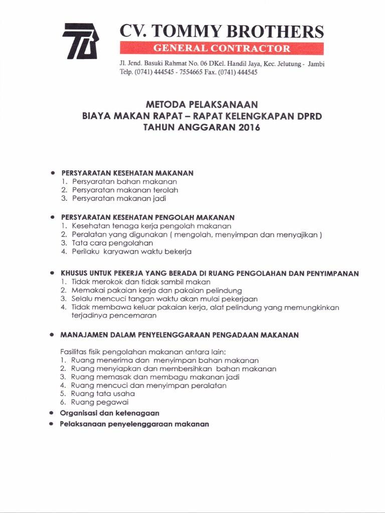 METODA PELAKSANAAN CATERING PDF | PDF