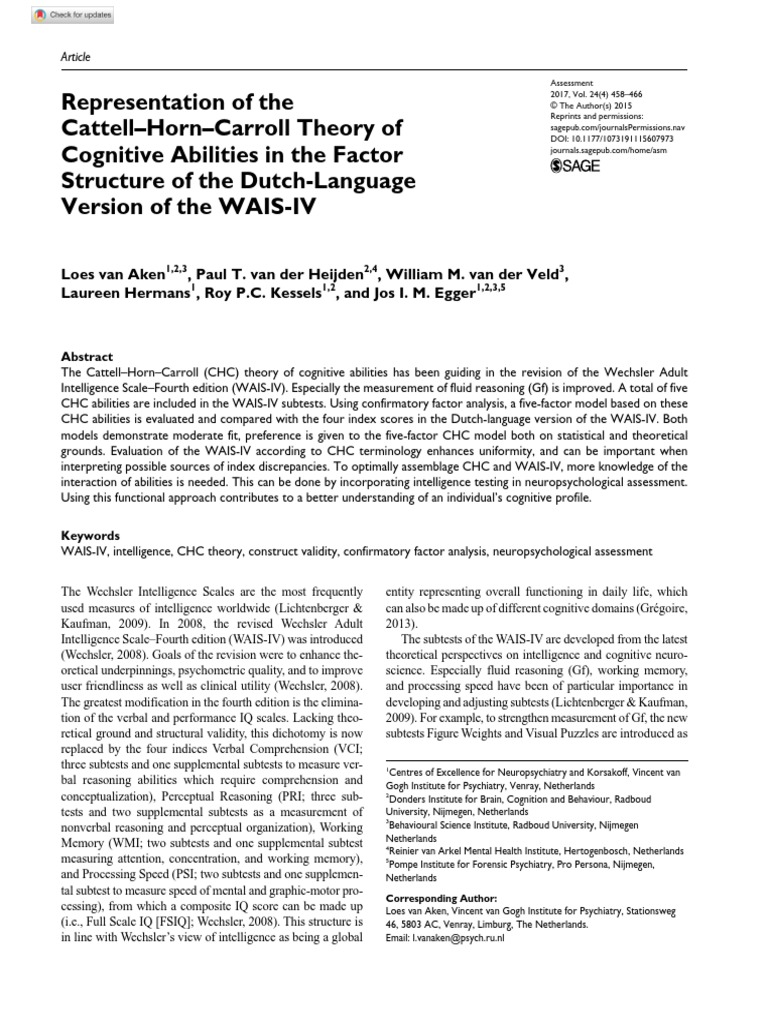 Representation of The Cattell-Horn-Carroll Theory of Cognitive ...