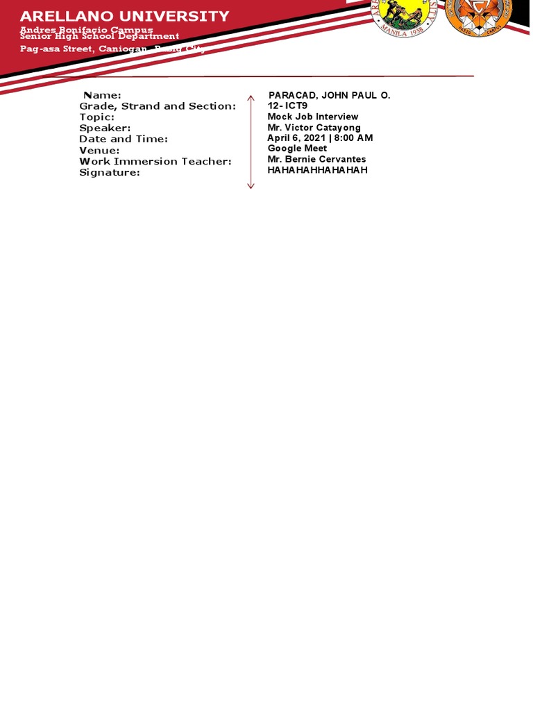 Mock Job Interview Narrative Report | PDF | Job Interview | Cognitive ...