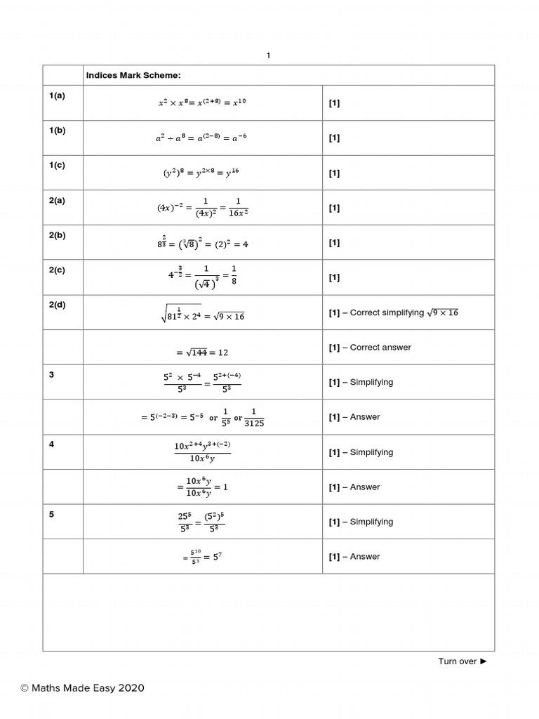 Indices Answers MME | PDF | Mathematics | Elementary Mathematics
