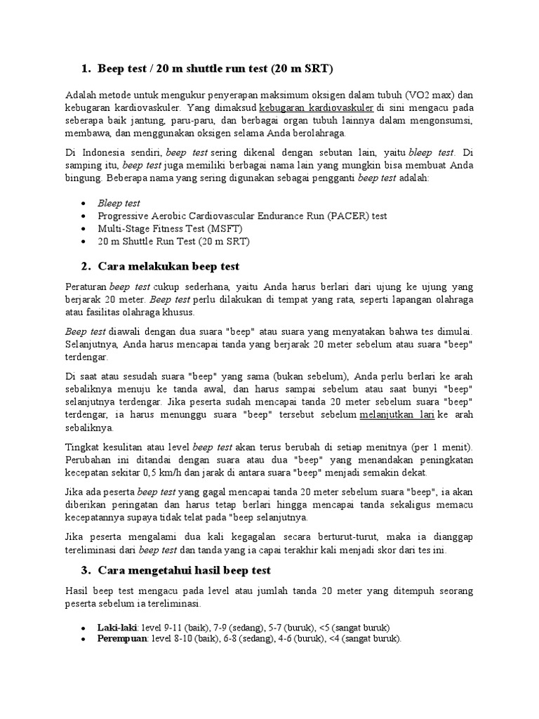 Panduan Lengkap Beep Test 20 Meter | PDF
