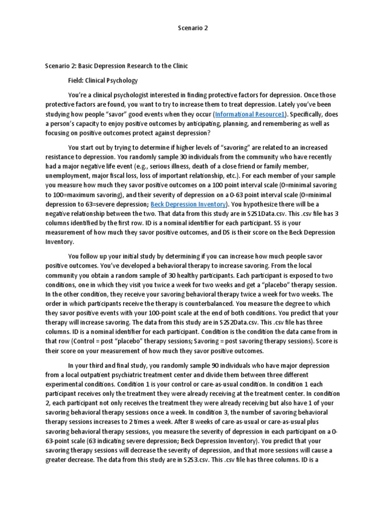 Scenario 2 Description | PDF | Depression (Mood) | Psychotherapy