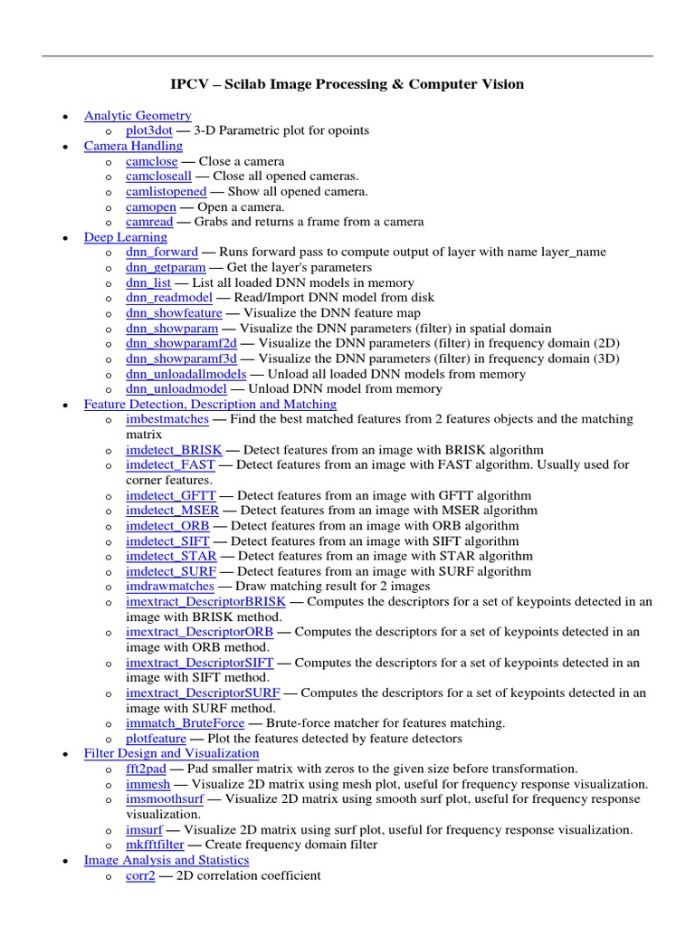 IPCV Functions Summary | PDF | Deep Learning | Vision