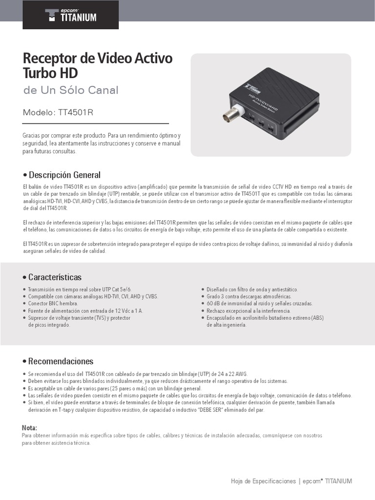 Manual de Usuario TT4501R | PDF | Vídeo | Ingenieria Eléctrica