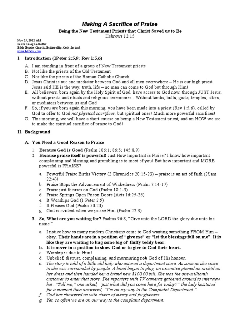 Making A Sacrifice of Praise | PDF | Sacrifice | Priest