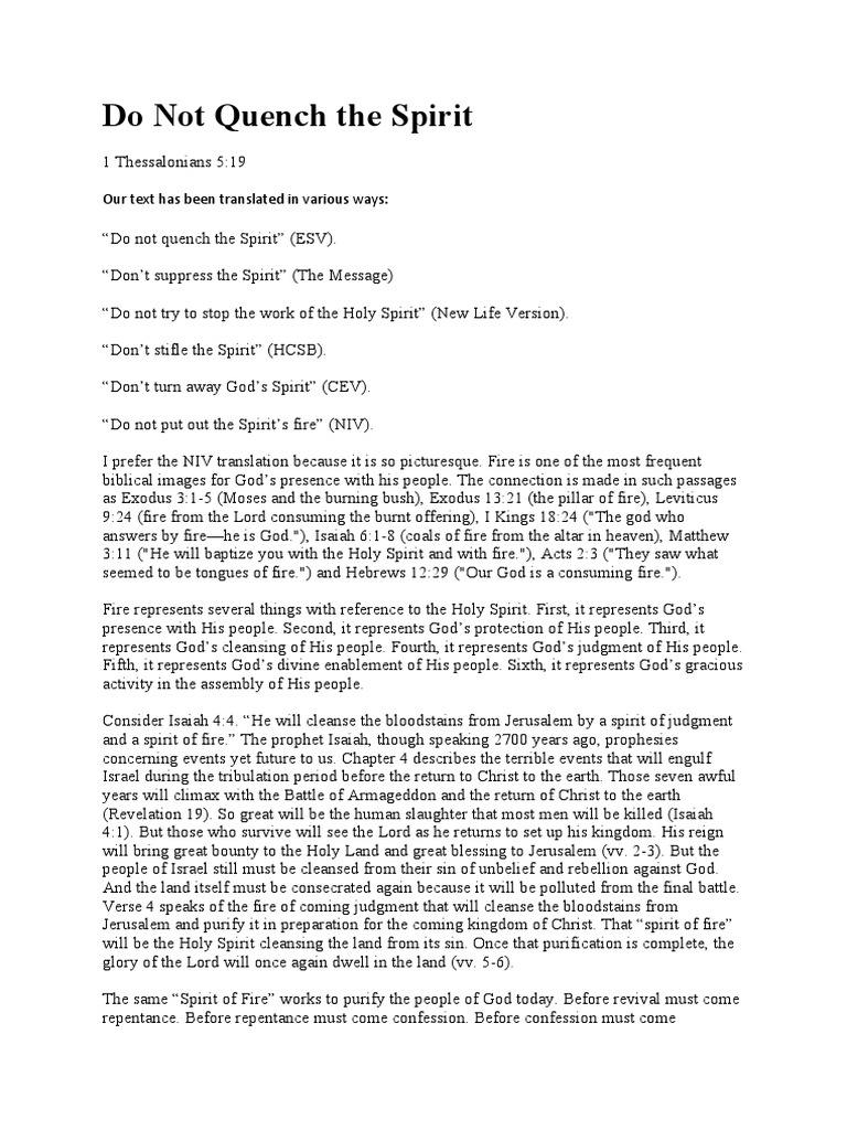 Do Not Quench The Spirit | Download Free PDF | God | Fires