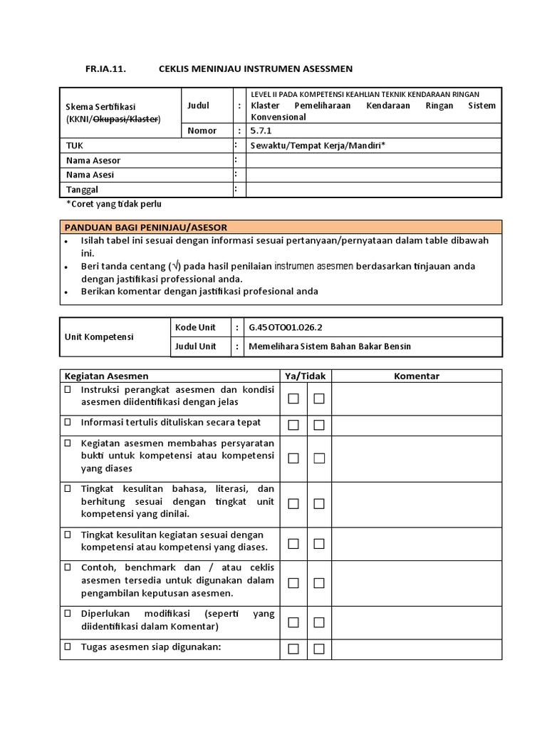 Ceklis Penilaian Asesmen PAUD | PDF