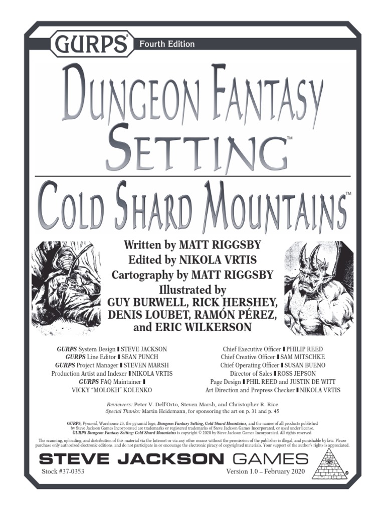 GURPS - 4th Edition - Dungeon Fantasy Setting - Cold Shard Mountains ...