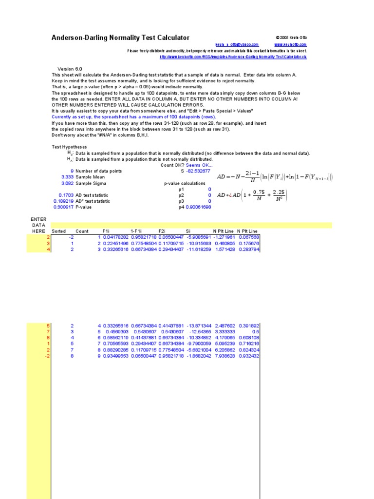Anderson-Darling Normality Test Calculator | PDF | Normal Distribution ...