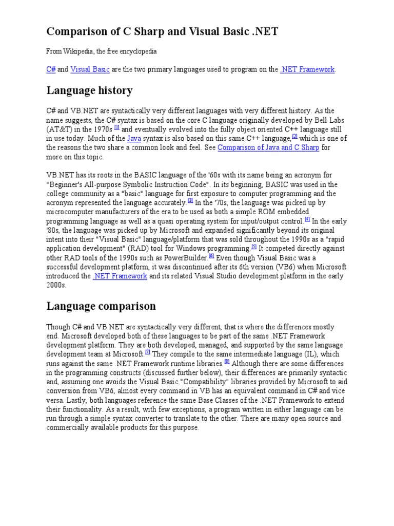 Comparison of C Sharp and Visual Basic | PDF | C Sharp (Programming ...