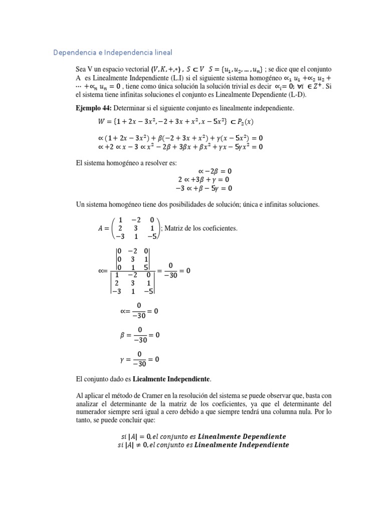 3 - Dependencia e Independencia Lineal Base y Dimensión | PDF | Base (álgebra lineal) | Espacio ...