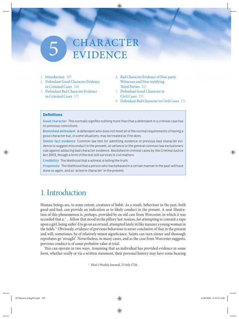 Character Evidence | PDF | Evidence | Witness