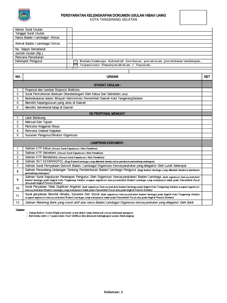 Ceklis Kelengkapan Dokumen Usulan | PDF