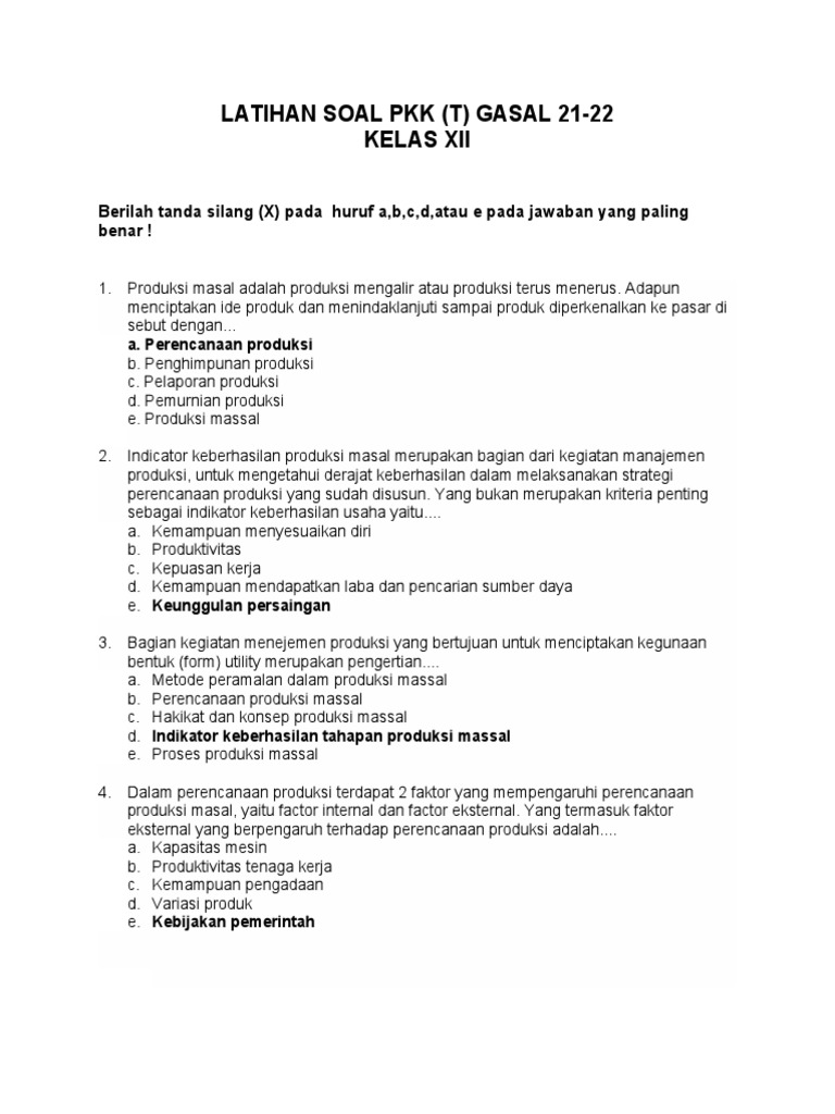 Latihan Soal Kelas Xii 21-22 Gasal | PDF