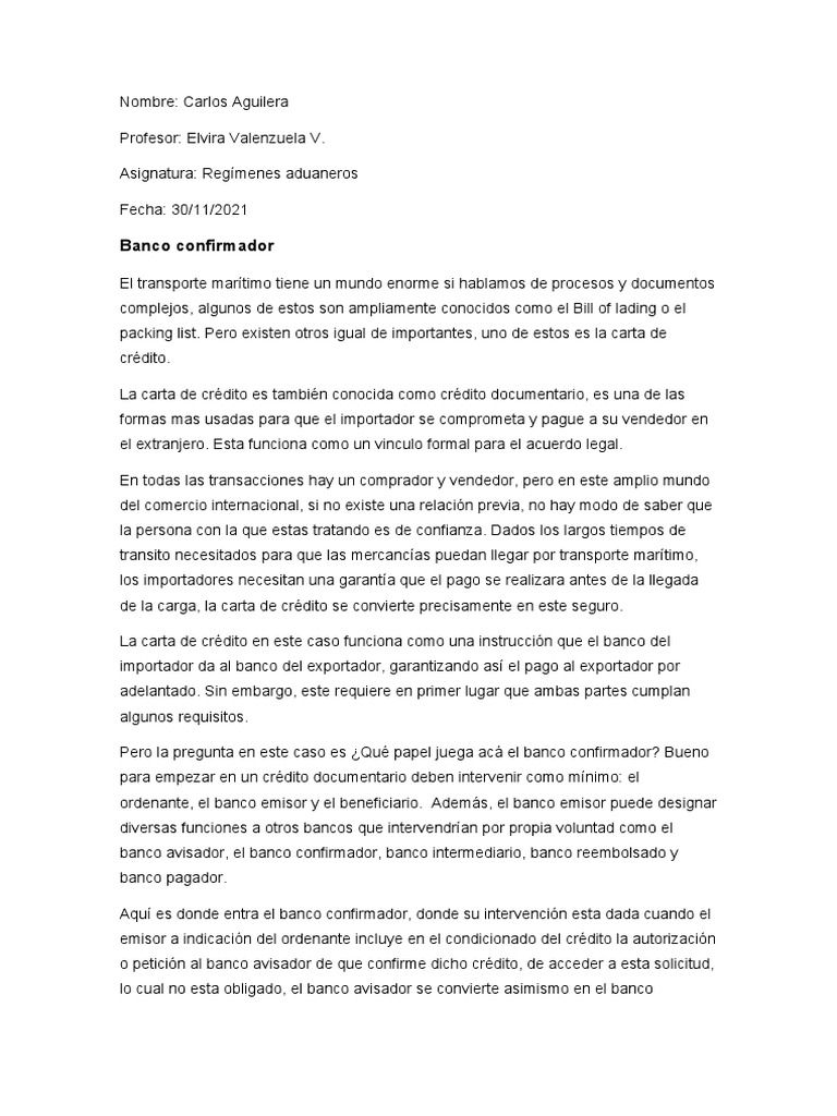 Banco Confirmador | PDF | Carta de crédito | Bancos