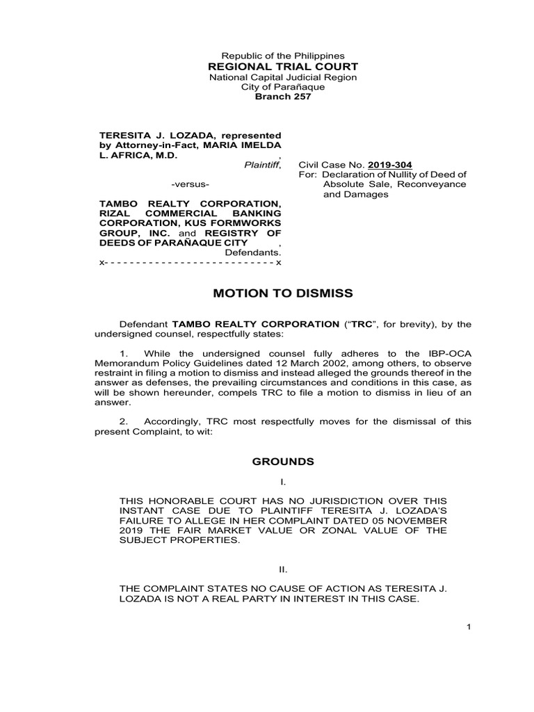 Motion To Dismiss | PDF | Lawsuit | Complaint