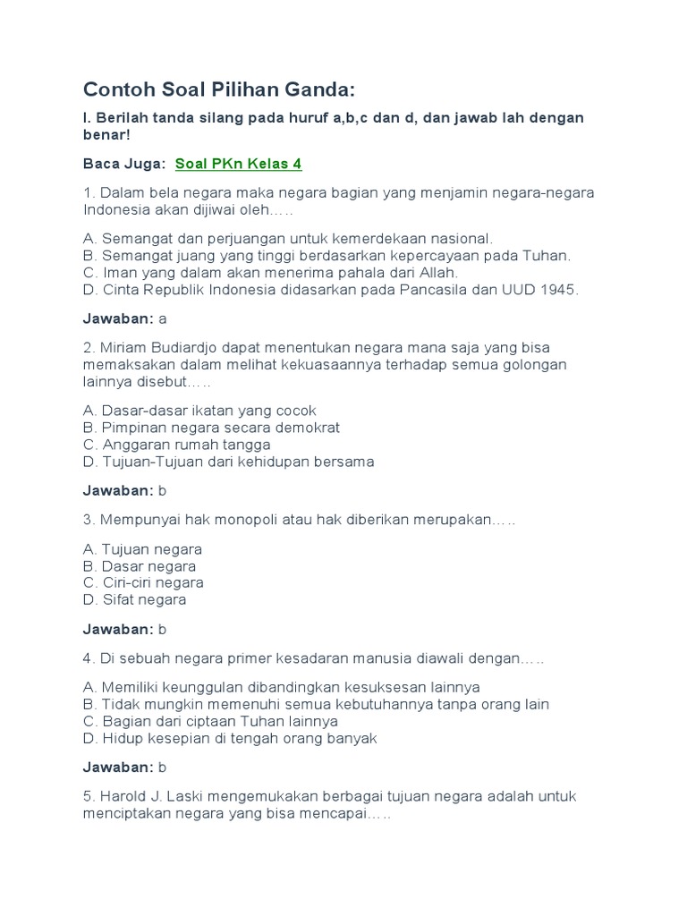 Contoh Soal Pilihan Ganda PKN SMT 2 | PDF