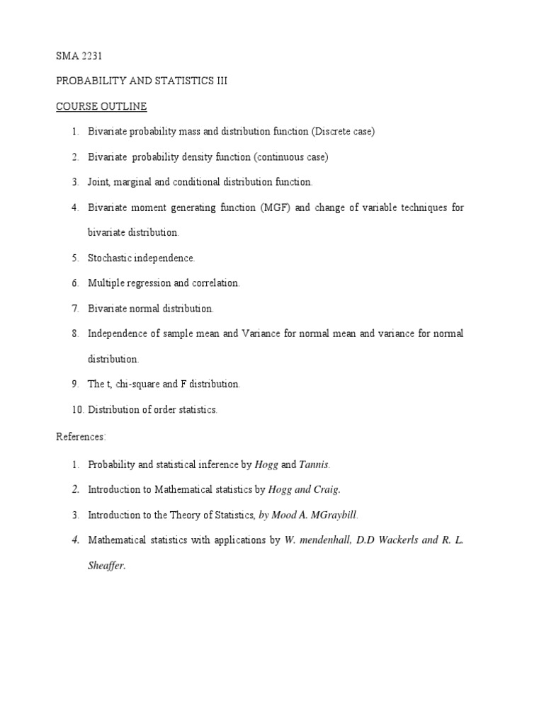 SMA 2231 Probability and Statistics III | PDF | Probability ...