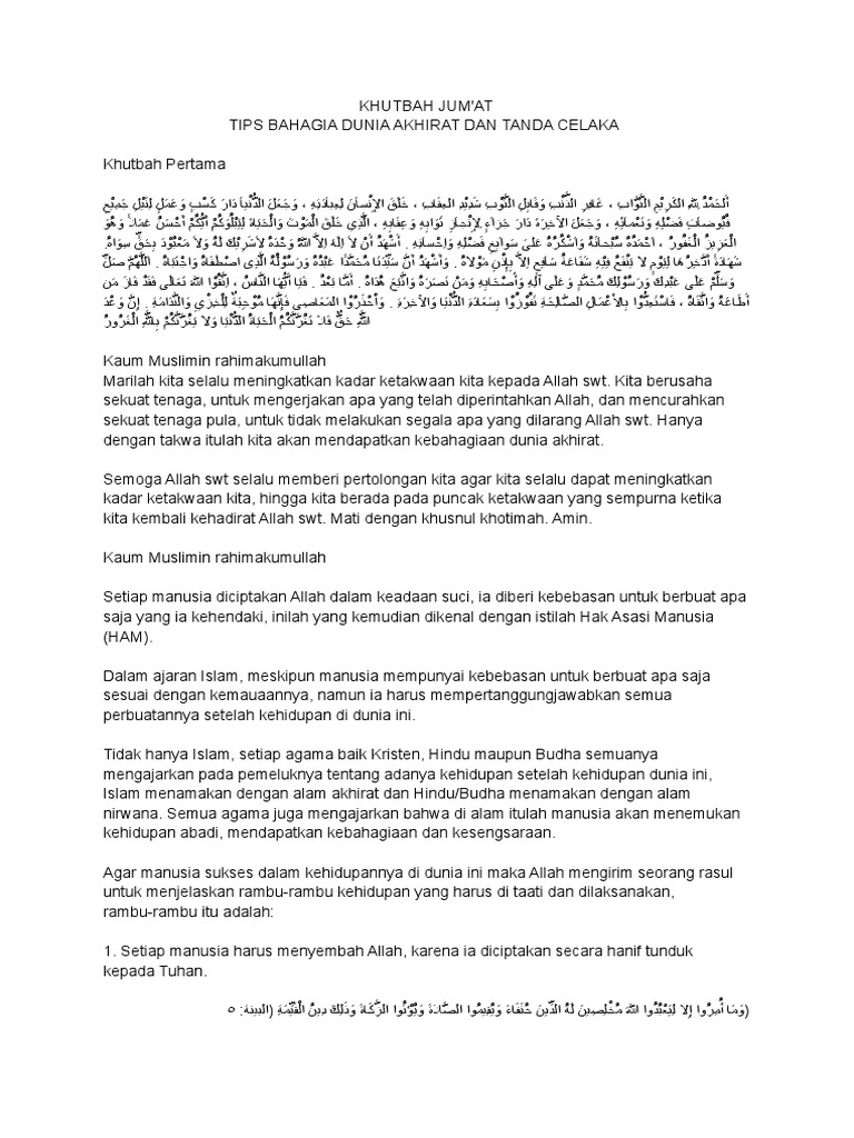 Khutbah Jum'at Tips Bahagia Dunia Akhirat Dan Tanda Celaka | PDF | Agama & Spiritualitas