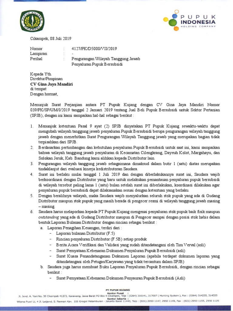 Pengurangan Wilayah - Gina Jaya MAndiri, CV | PDF