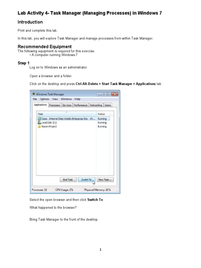 Lab Activity 4 - Task Manager (Managing Processes) in Windows 7 | PDF ...