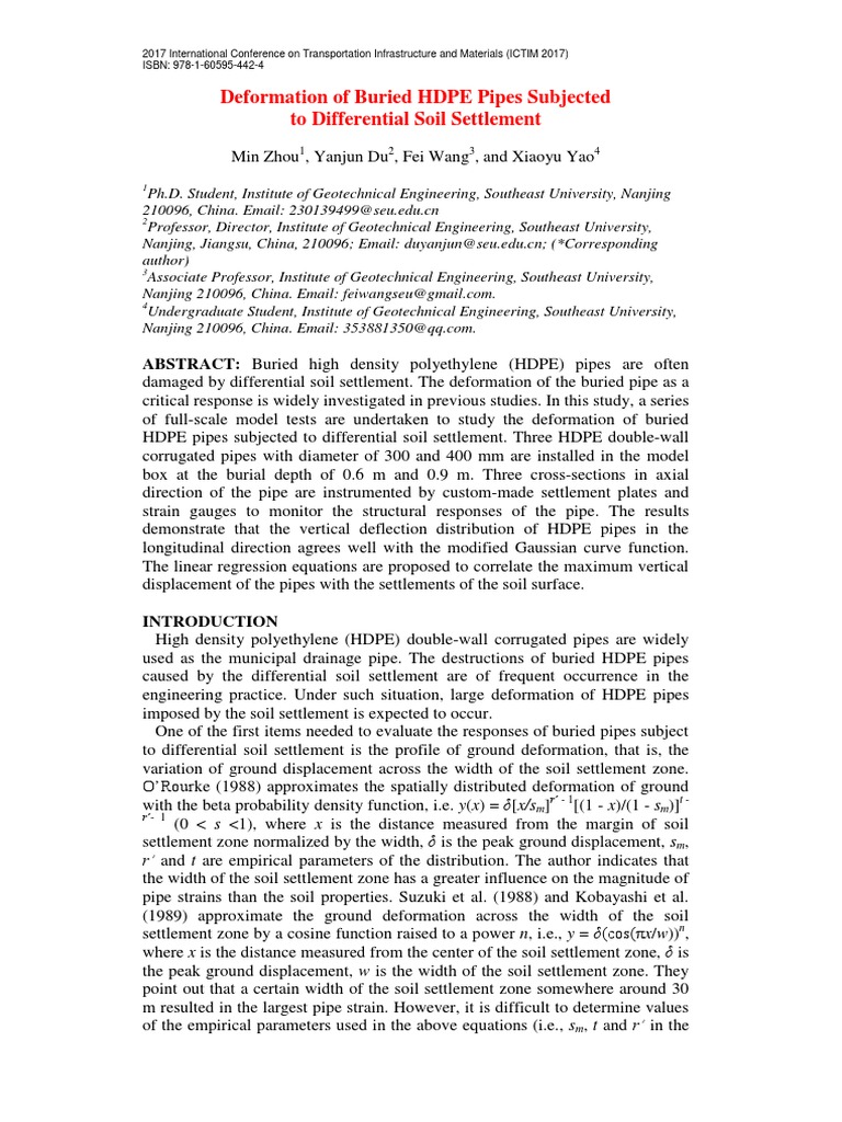 Deformation of HDPE Pipes in Soil Settling | PDF | Pipe (Fluid ...