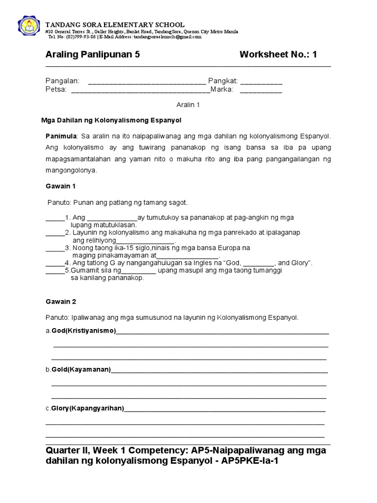 AP5 Q2 Worksheet | PDF