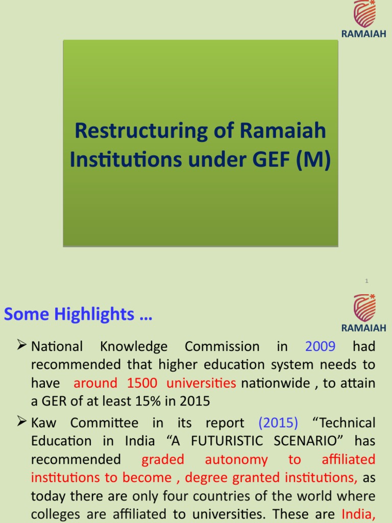 Restructuring of Ramaiah Institutions Under GEF (M) | Download Free PDF ...