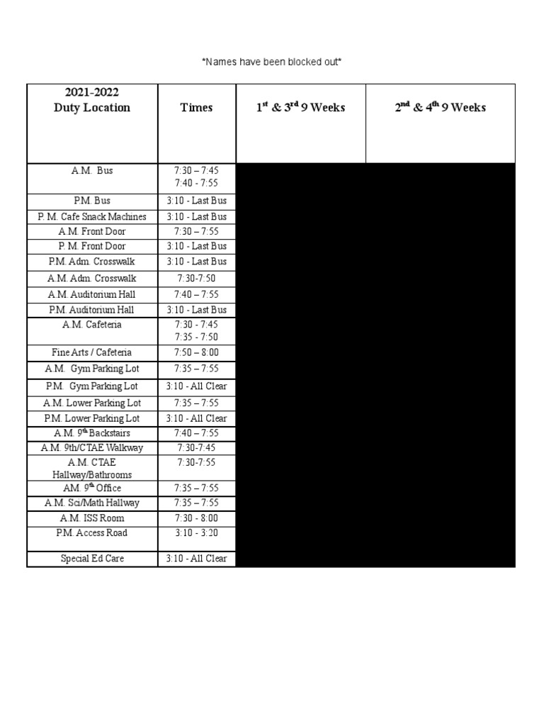 Bus Duty Roster 2021-2022 | PDF | Art