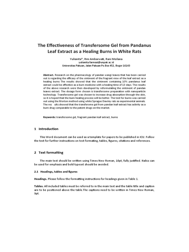 The Effectiveness of Transfersome Gel From Pandanus Leaf Extract As A ...