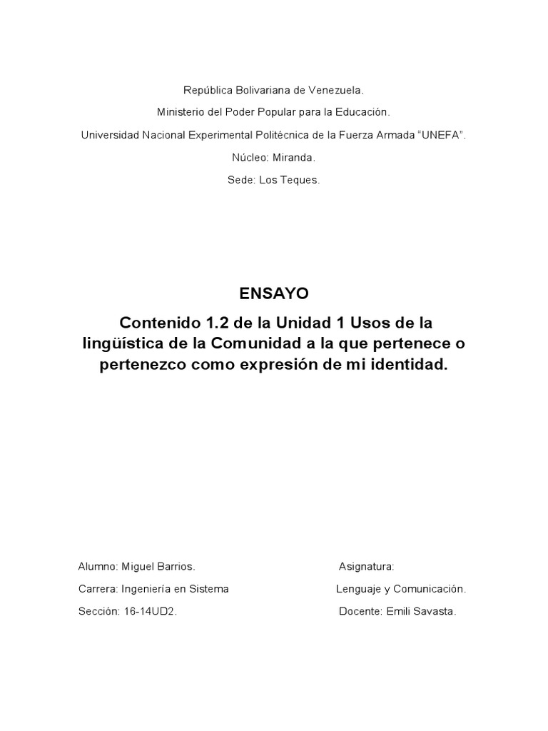 Contenido 1.2 de La Unidad 1 Usos de La Lingüística de La Comunidad A ...