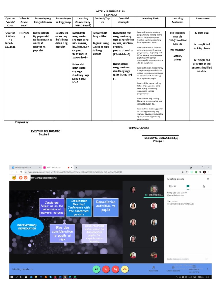 Weekly Learning Plan Fil2 q4 Wk7-8 | PDF