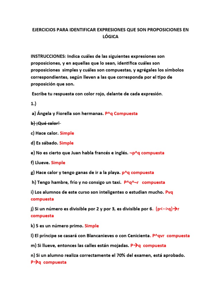 Ejercicios para Identificar Expresiones Que Son Proposiciones en Lógica ...