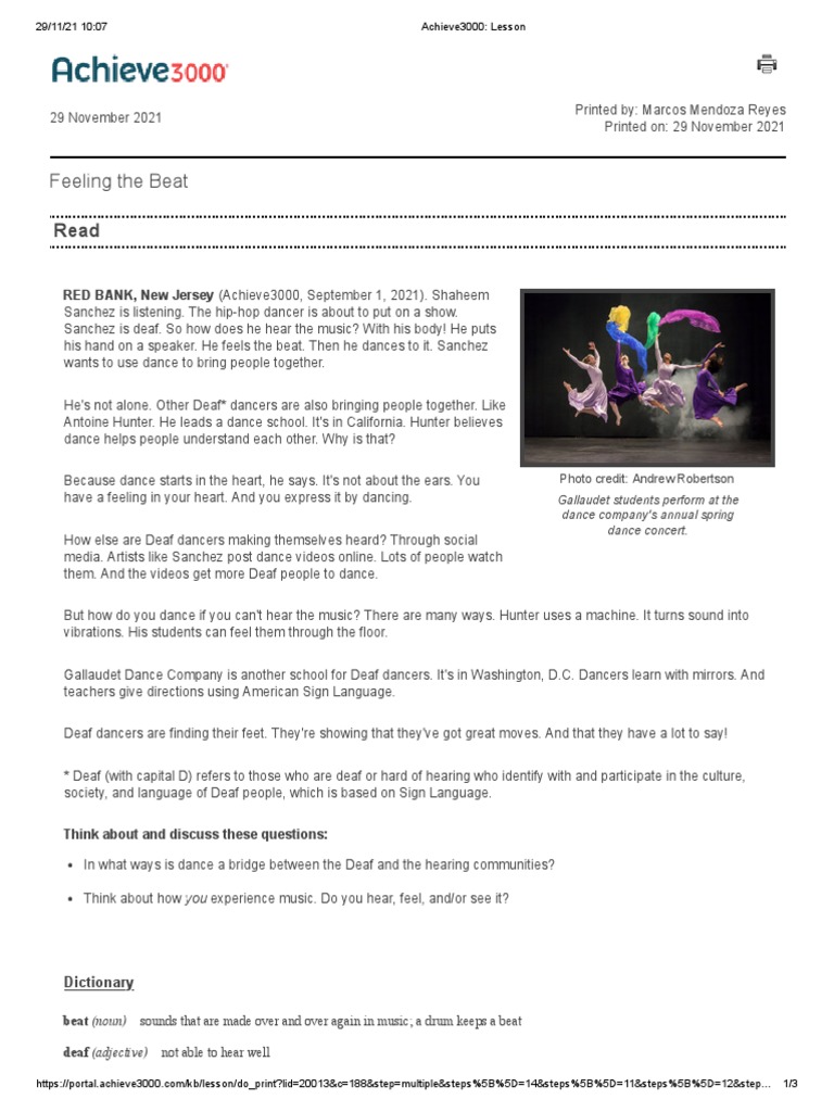 Deaf dancers feel the beat through dance | PDF | Dances | American Sign ...