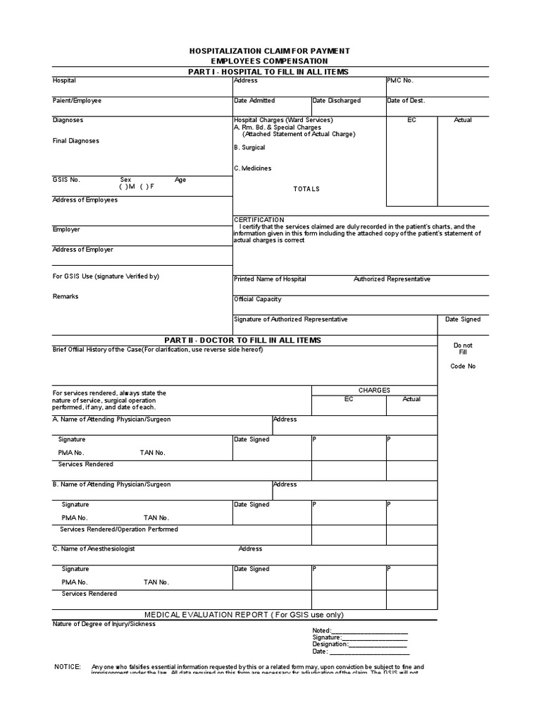 Part Ii Ec Hospitalization Claim For Payment | PDF | Physician | Hospital