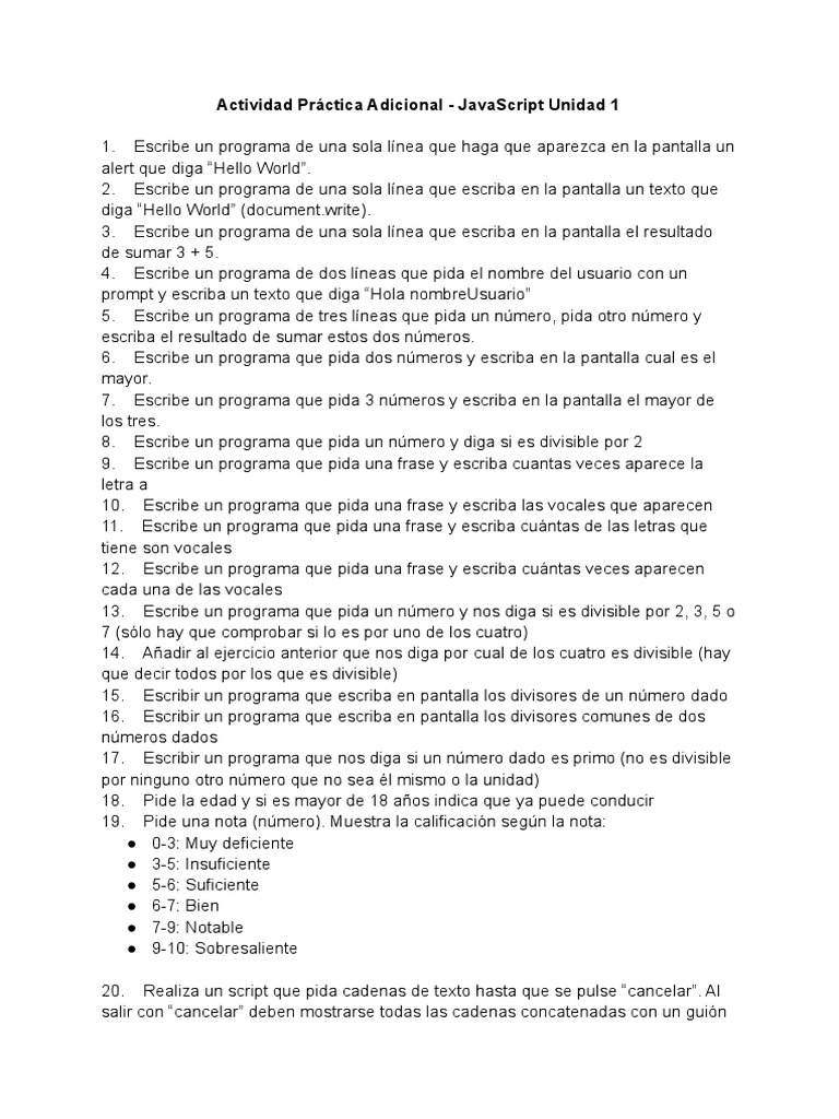 Actividad Práctica - JavaScript Unidad 1 | PDF