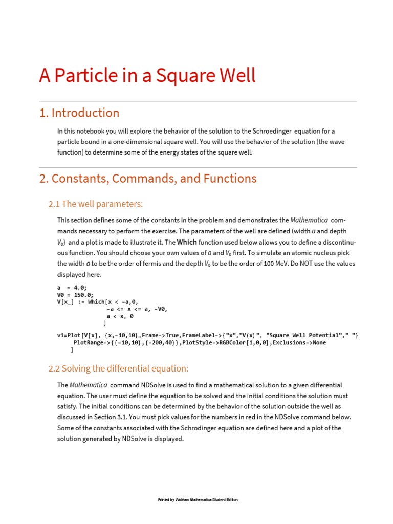 Square Well | PDF | Wave Function | Waves