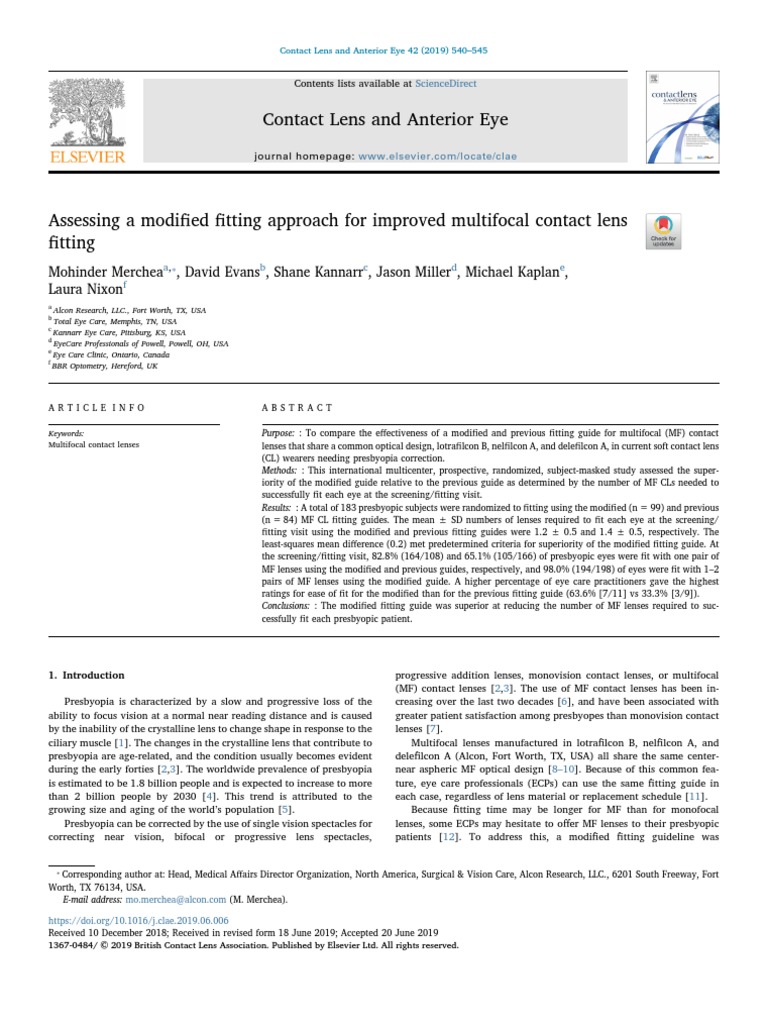 Assessing A Modified Fitting Approach For Improved Multifocal Contact ...