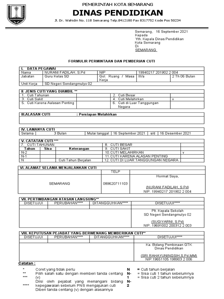 Surat Ijin Cuti | PDF