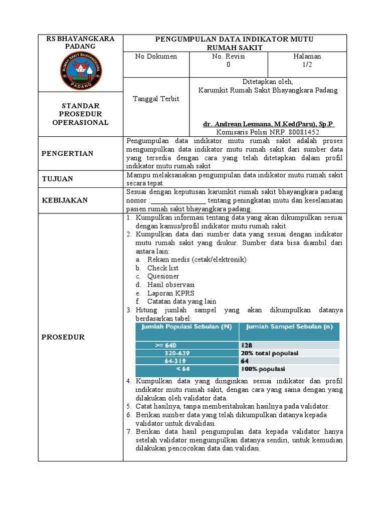 SOP Pengumpulan Data Indikator Mutu | PDF