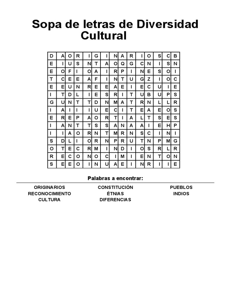Sopa de Letras de Diversidad Cultural - 305 | PDF