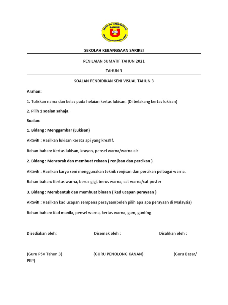 Soalan PSV Tahun 3 | PDF
